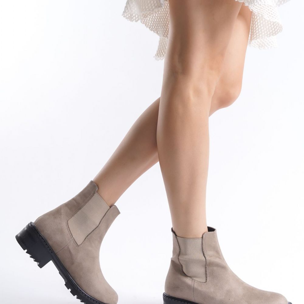 Kadın Marta Bej Süet Lastikli Su Geçirmez Bot - zaten.com